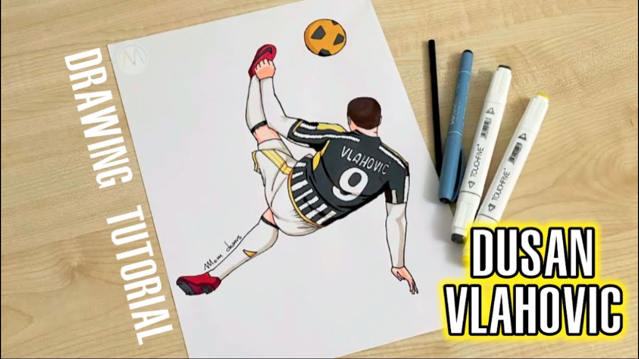 How to draw Dusan Vlahovic doing a bicycle kick / Juventus - YouTube