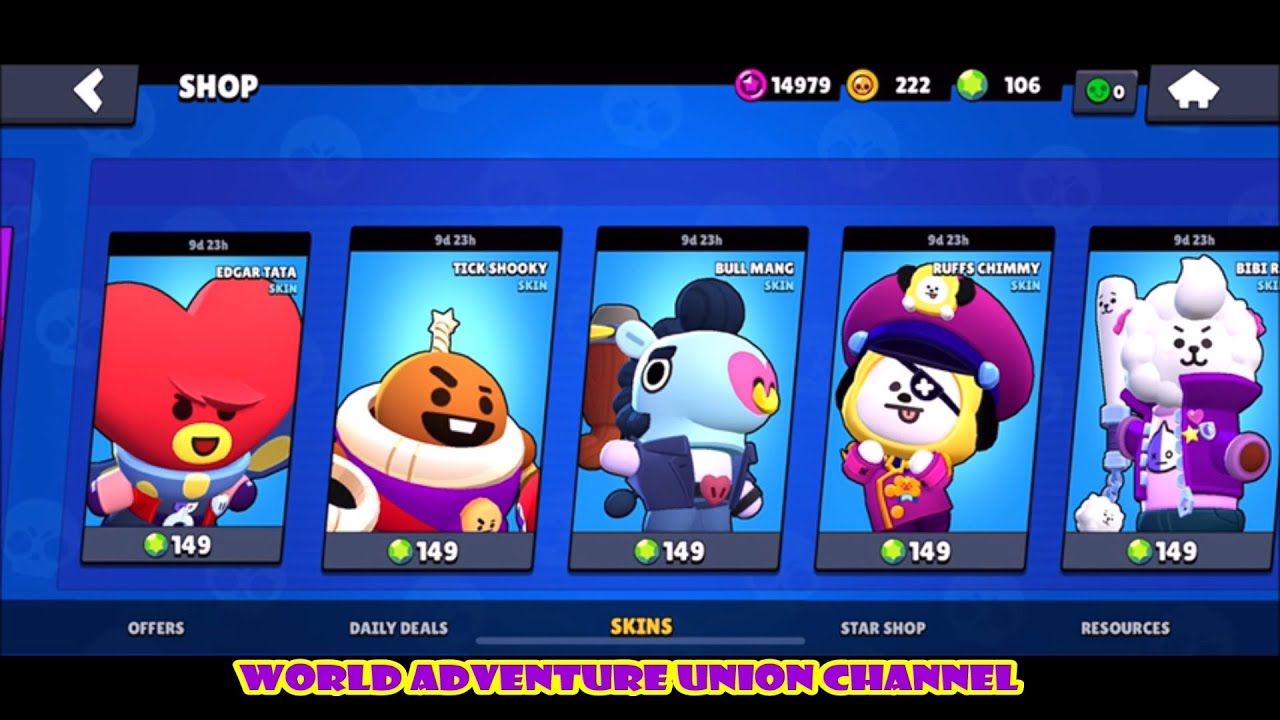 Brawl Stars Latest BT21 Skins Are In the Store! EDGAR TATA, TICK SHIMMY ...