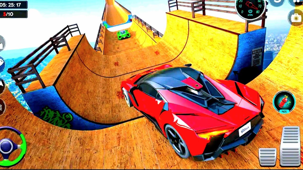 Mega Ramp Stunt Car Games Game Play | Red Car Stunt Games - YouTube