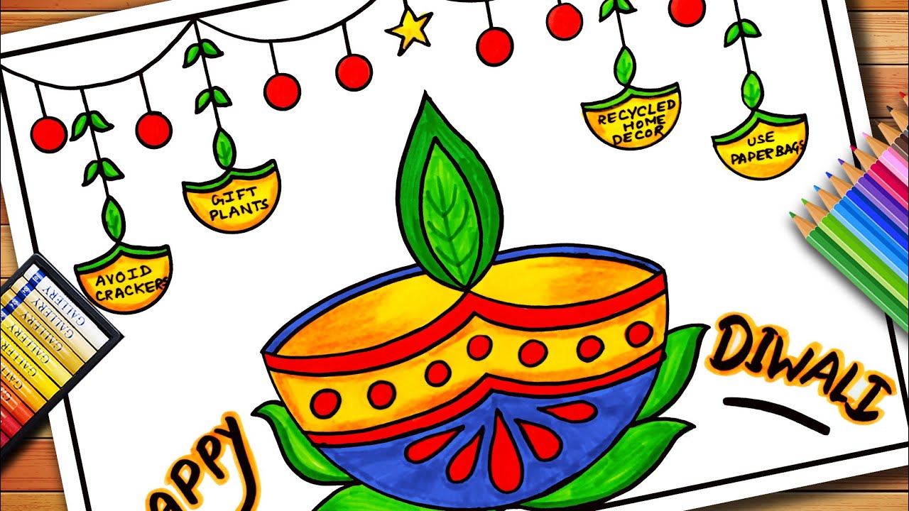 Green Diwali Drawing | Diwali Drawing Easy | Eco Friendly Diwali Poster ...