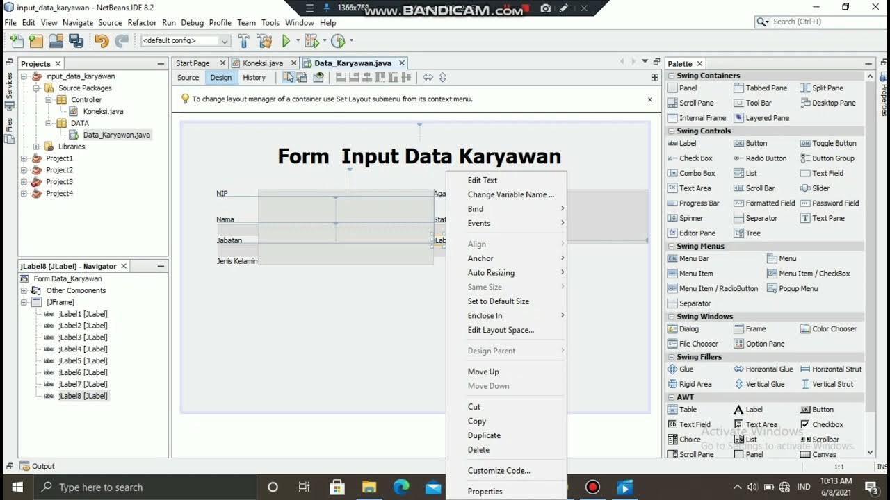 Membuat Aplikasi Kepegawaian Sederhana di NetBeans IDE (Form Input Data ...