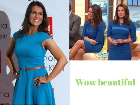 WOW Amazing !Susanna Reid Tight Light Blue Short Dress Leg Crossing No Tights  Slow Motion