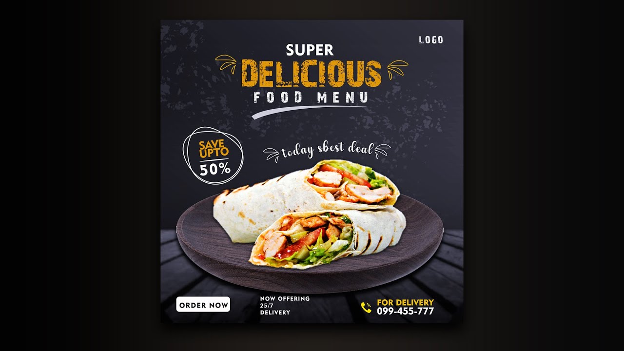 Desain Flyer Food, Poster Makanan Menggunakan Adobe Photoshop #2 - YouTube