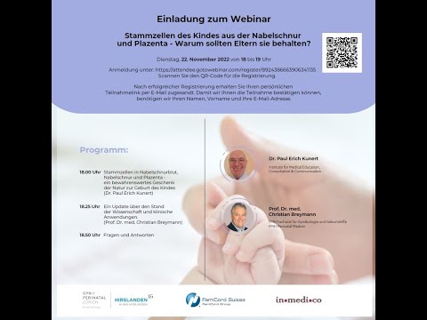 Webinar - Stammzellen des Kindes aus der Nabelschnur & Plazenta - Warum sollten Eltern sie behalten?