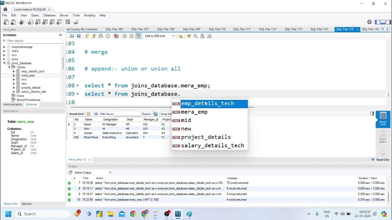 Mysql for DA | Day 10 | MYSQL Joins | Append | Union | Union All Table ...