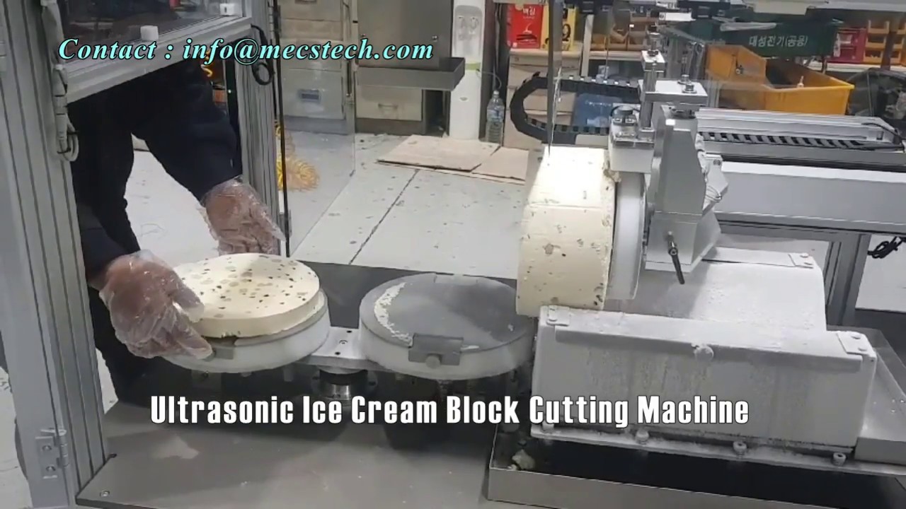 Cylindrical Ice Cream Block Cutting by Ultrasonic Cutting Machine - YouTube