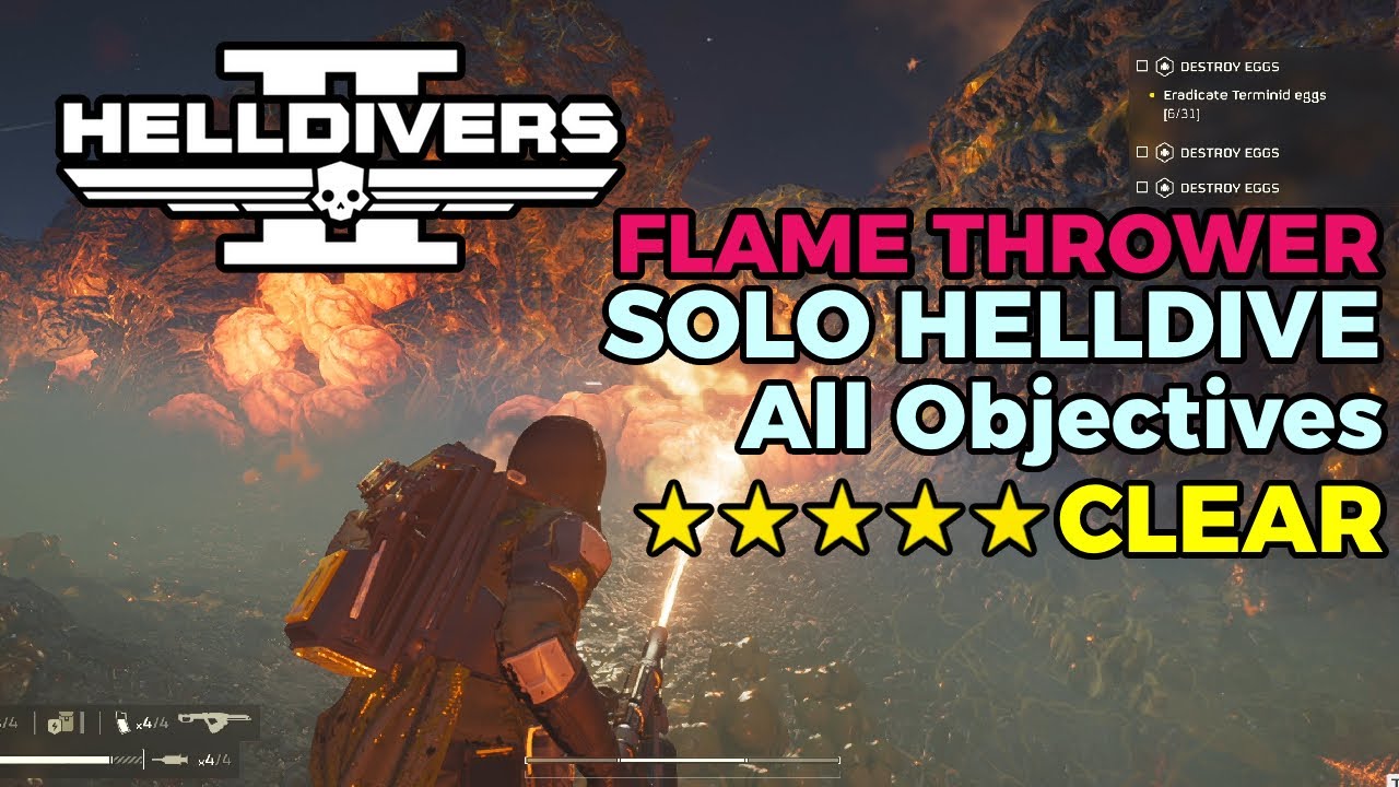 【Helldivers 2】SOLO Helldive All Clear Flamethrower Gameplay「Destroy Eggs」 - YouTube