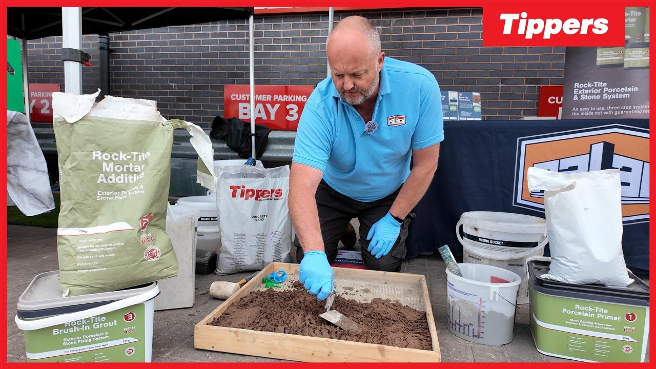 How to Lay A Porcelain Patio with Rock-Tite Bedding Mortar with a ...