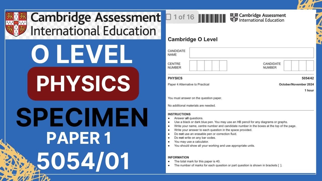 O LEVEL PHYSICS PAPER 1 SPECIMEN | 5054/01 | Solved - YouTube