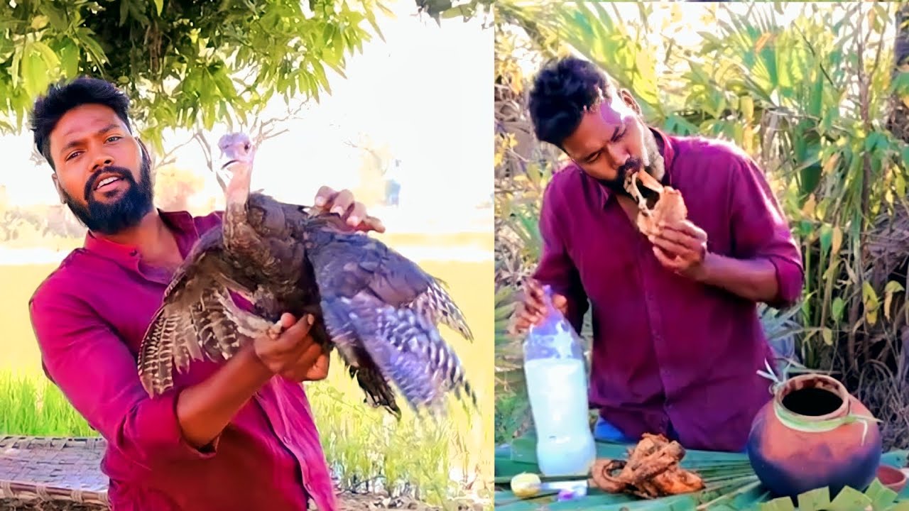 Turkey chicken 🦃 in village cooking + thatikallu 2023 best cooking ...