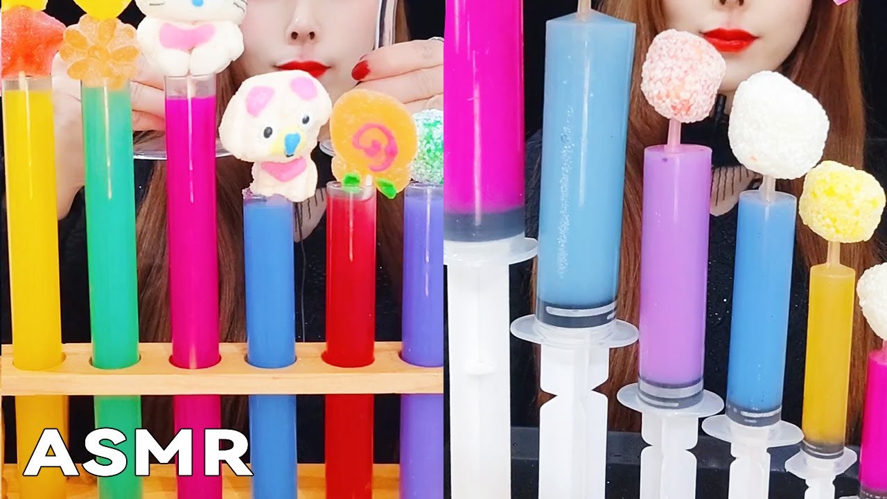 ASMR DRINKING SOUNDS | RAINBOW DRINKS | JELLO SHOT SYRINGES | EDIBLE FROG EGG | 신기한 물먹방 |MUKBANG ...