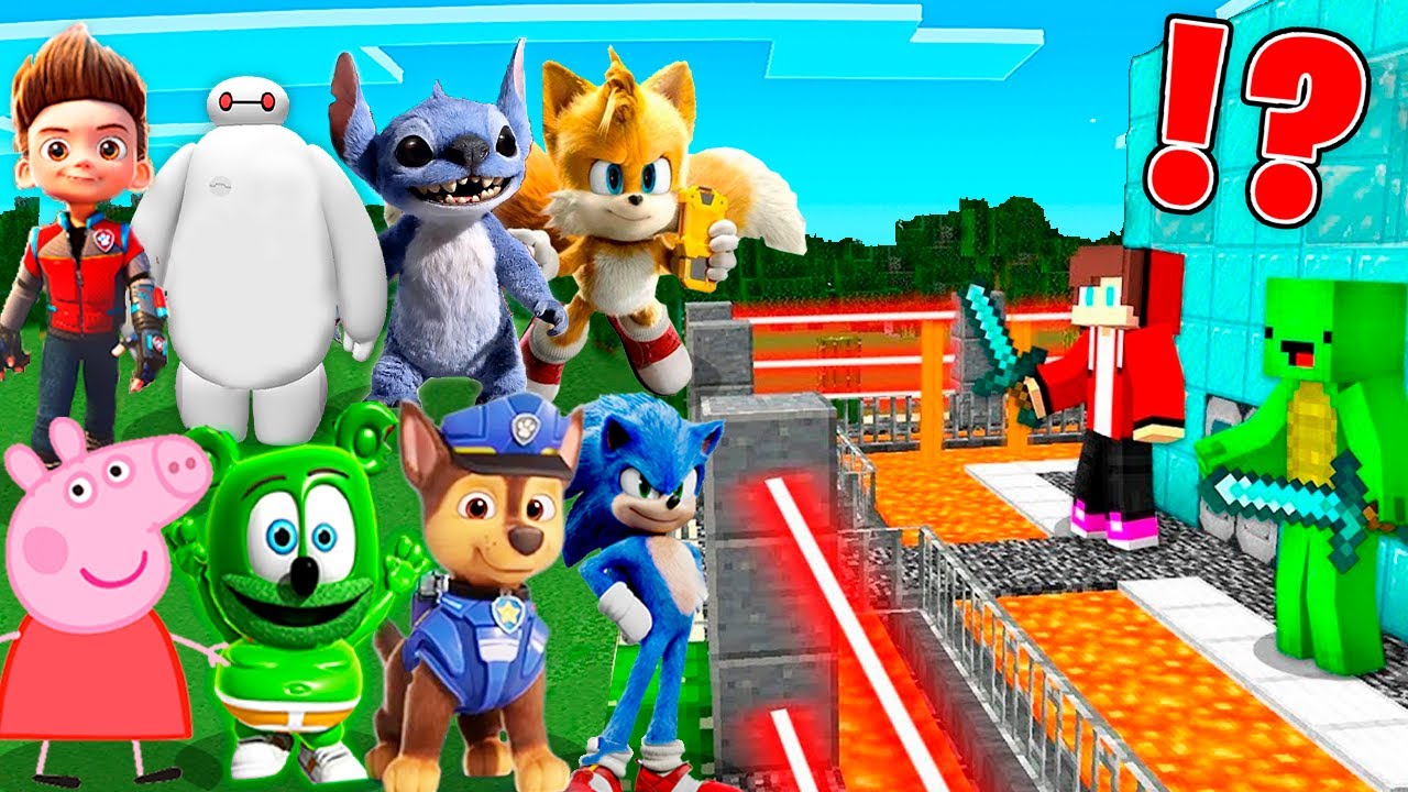 Baymax , PAW Patrol , sonic , peppa pig vs Security House JJ and Mikey ...