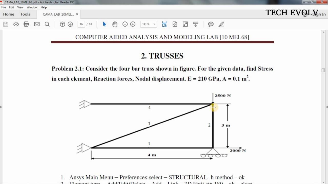 ANALYSIS OF FOUR BAR TRUSS USING ANSYS - YouTube