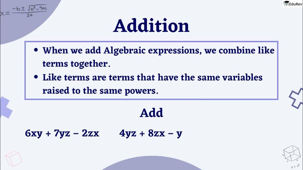 Algebraic Expressions And Identities Addition Subtraction
