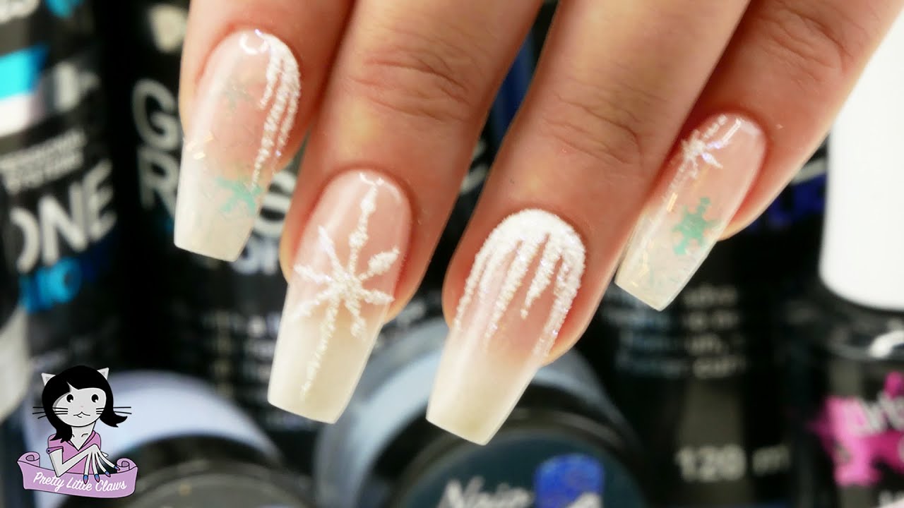 Baby Boomer style Christmas Nails - Snowflakes and Icicles - YouTube