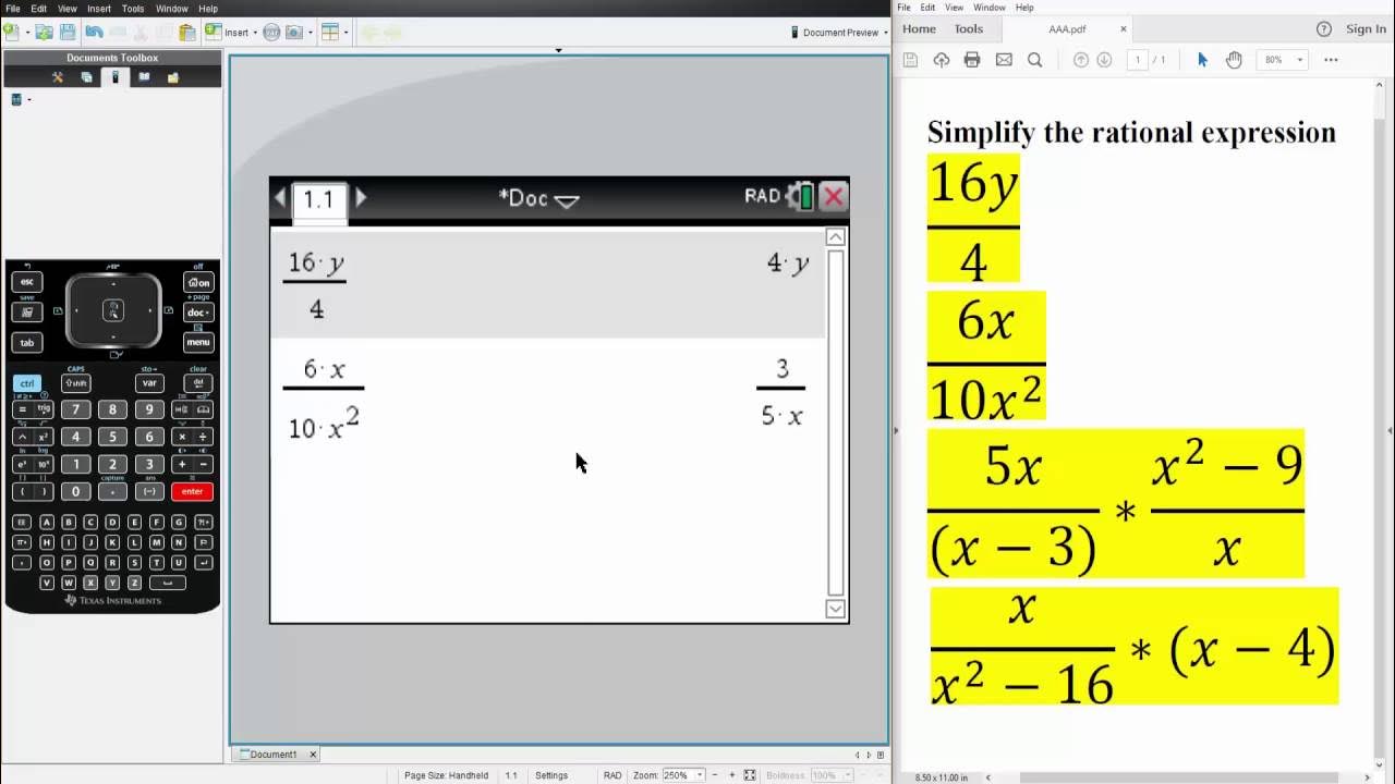 Alg2: Simplifying & Multiplying Rational Expressions (TI-nSpire CX CAS) - YouTube
