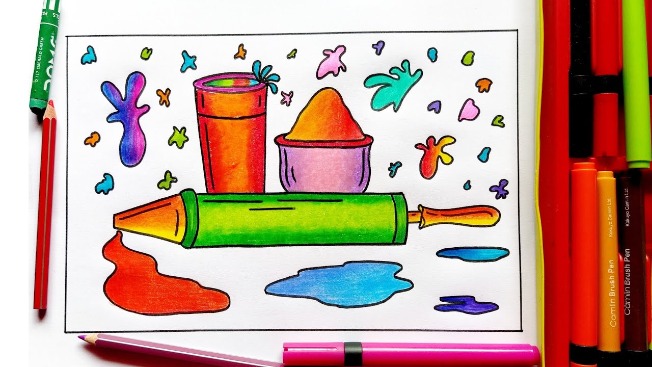 How to holi festival Easy drawing step by step /Happy Holi / Easy Holi ...