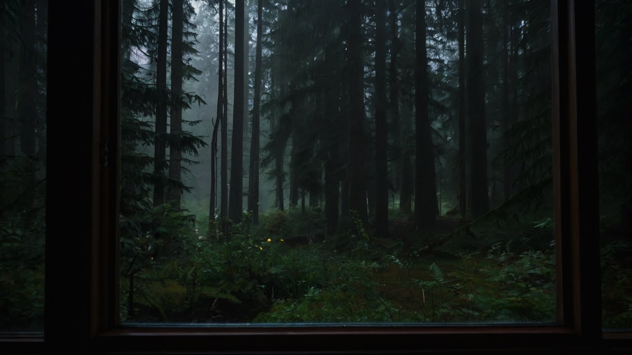 3 Hours Relaxing in the Dark Bedroom Ambience - Rain Sound on Window ...