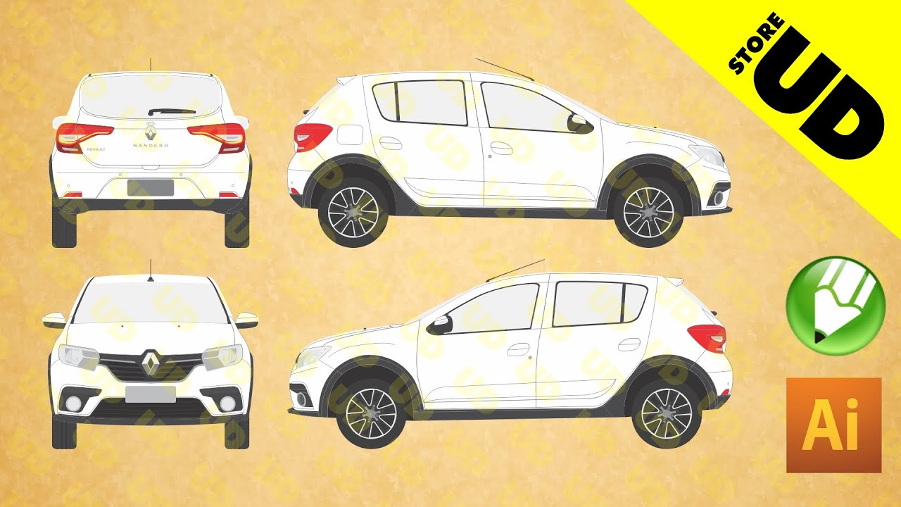 Renault Sandero 2020 - Vetor - Corel e Illustrator | CDR e AI - YouTube