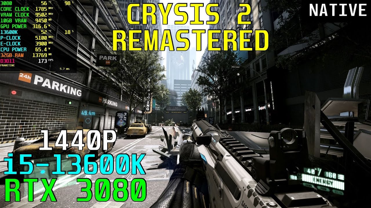 Crysis 2 Remastered [Native] RTX 3080 & 13600K 5.1GHz - Custom 1440P - YouTube