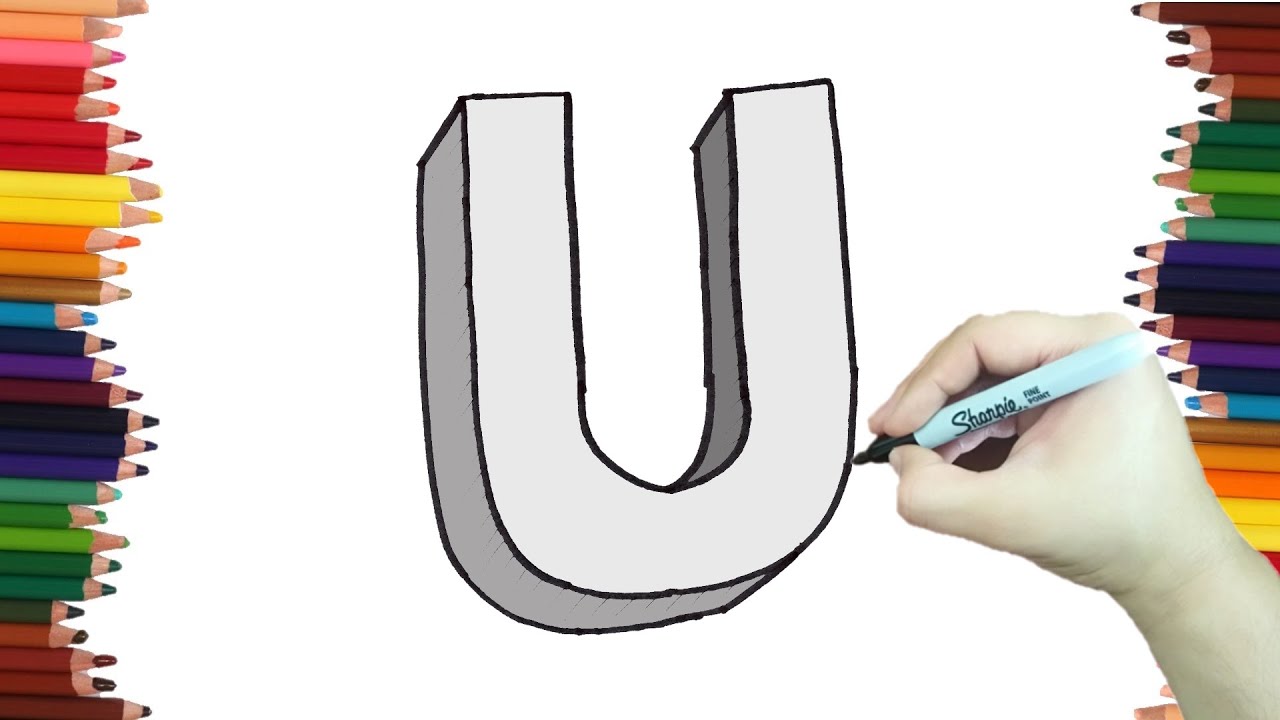 Como dibujar la LETRA U en 3D - YouTube