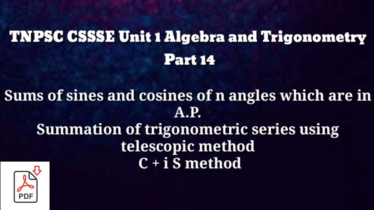 TNPSC CSSSE || Unit 1 Algebra and Trigonometry || Part 14 @Achieve_your_dreams - YouTube