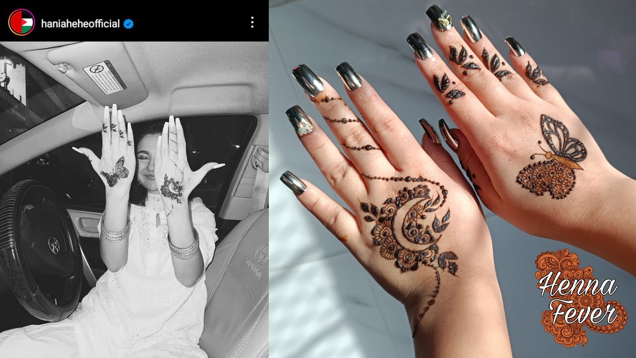 Recreating Hania Amir's Eid 2023 Mehndi Design /Chand and Butterfly ...