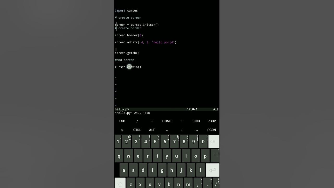 curses hello world in python3 - YouTube