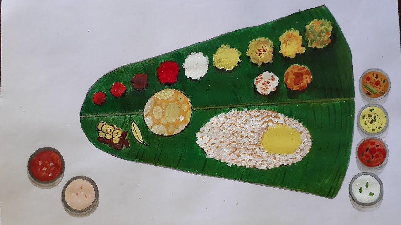 Onam special painting |onam sadhya painting | acrylic paint - YouTube