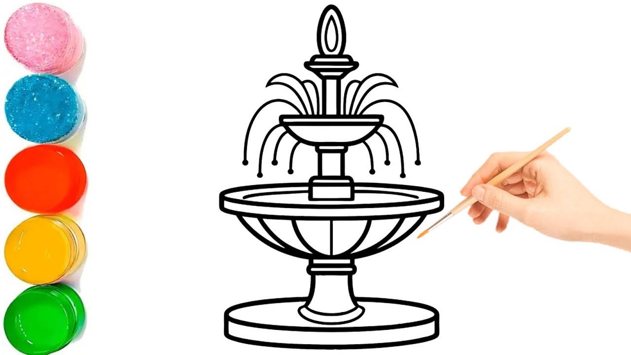 How To Draw a cute and Beautiful Fountain Drawing, Painting & Coloring ...