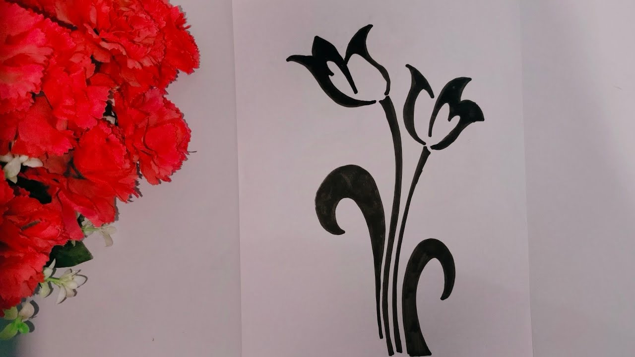 flower drawing// easy flower drawing// how to draw a flower// black ...