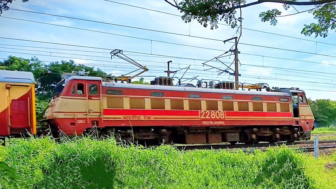ICF RAJDHANI LIVERY AJJ WAP-4 #22808 hauled #12695 MAS-TVC SF Express ...