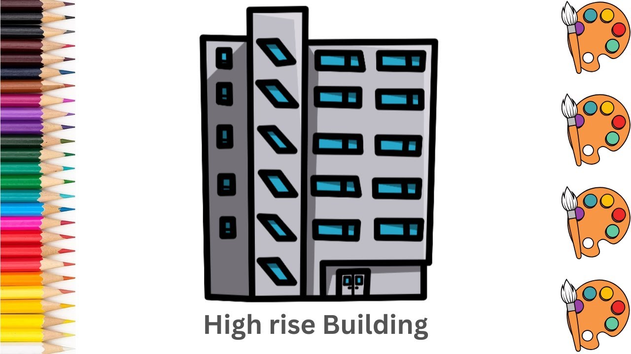 High rise Building - Sketch Art and Paint | Step by step tutorial ...