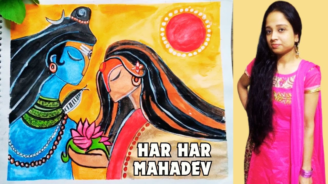 Lord Shiva Parvati Drawing, Abstract Painting | Mahadev Drawing | Har ...