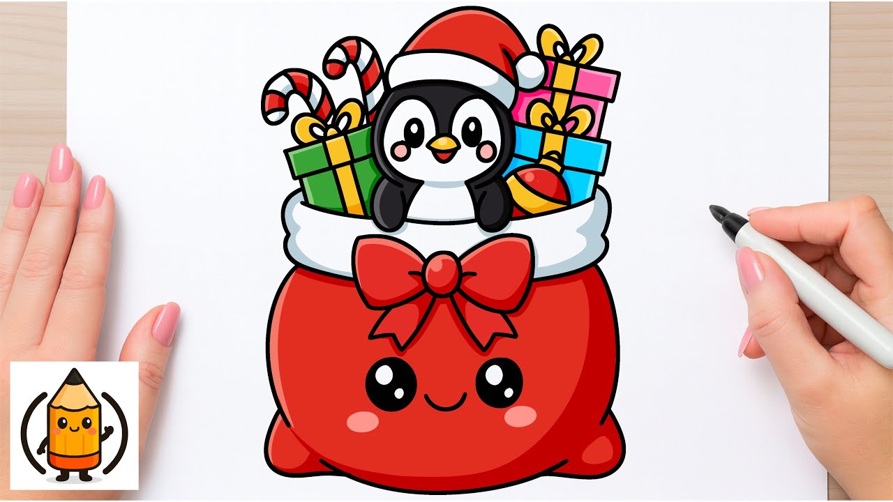 How To Draw A Cute Present Sack | Christmas Drawing Tutorial - YouTube