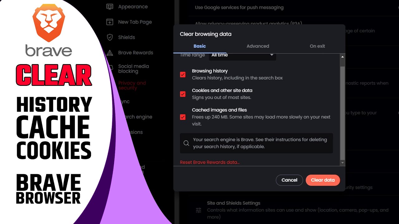 How to Clear Cache and Cookies on Brave Browser [Incognito Clear] - YouTube