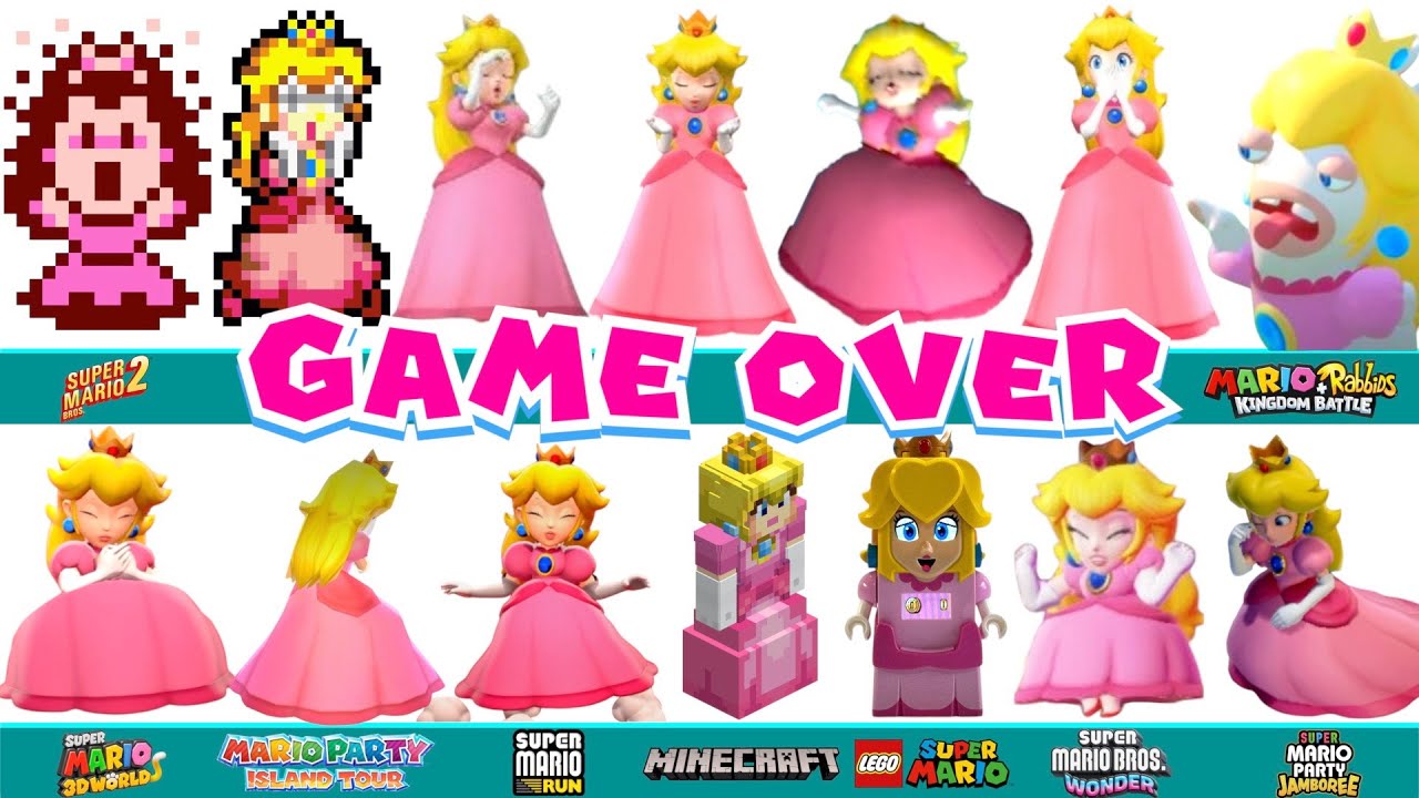 Every Princess Peach Death animation and Game Over Screen Game and LEGO ...
