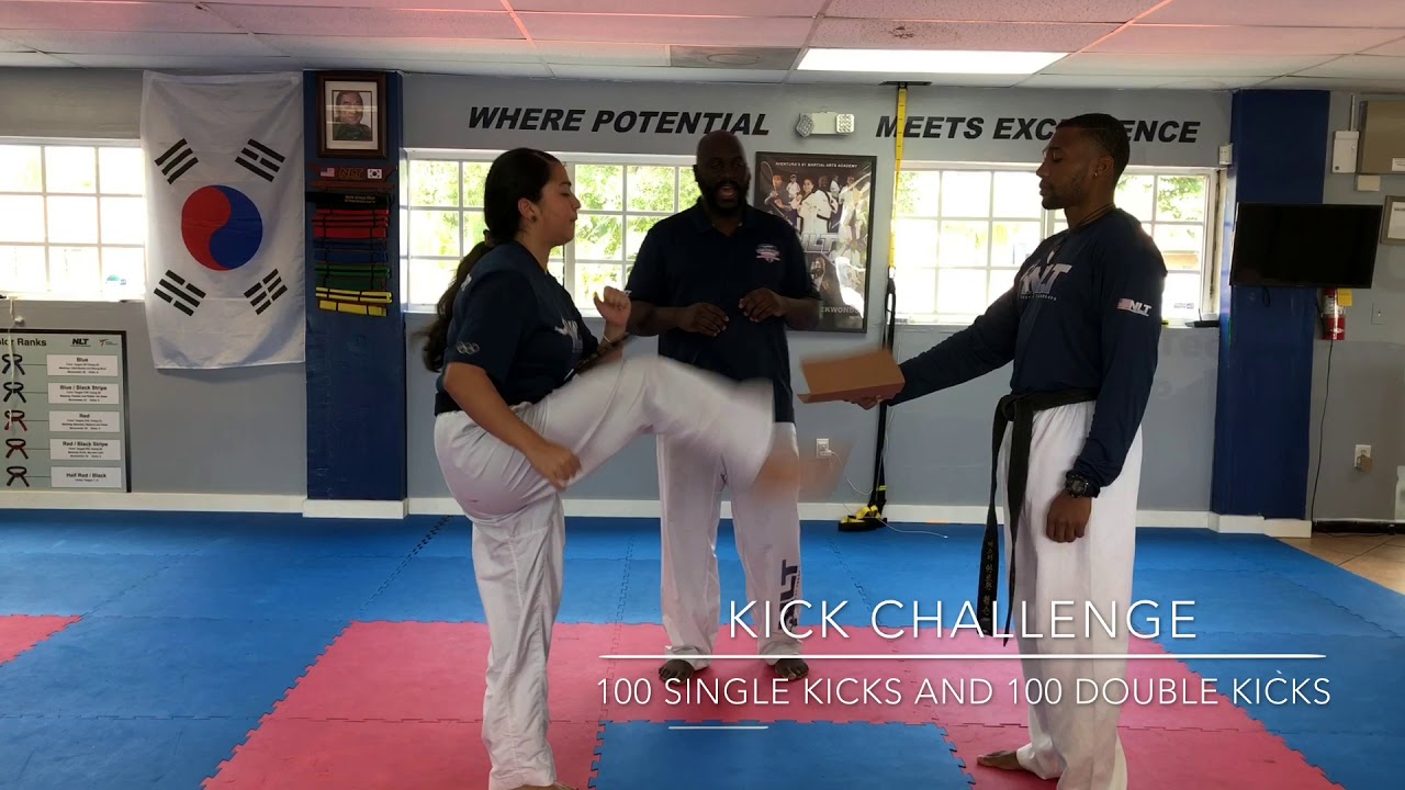 100 Kicking Challenge- Next Level Taekwondo Aventura - YouTube