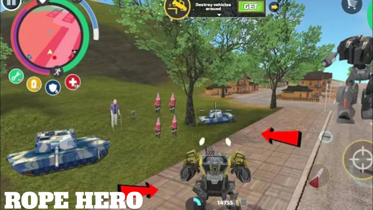 Rope Hero Vice Town (BD 100 GroundAssault Machine Destroy Tanks ...