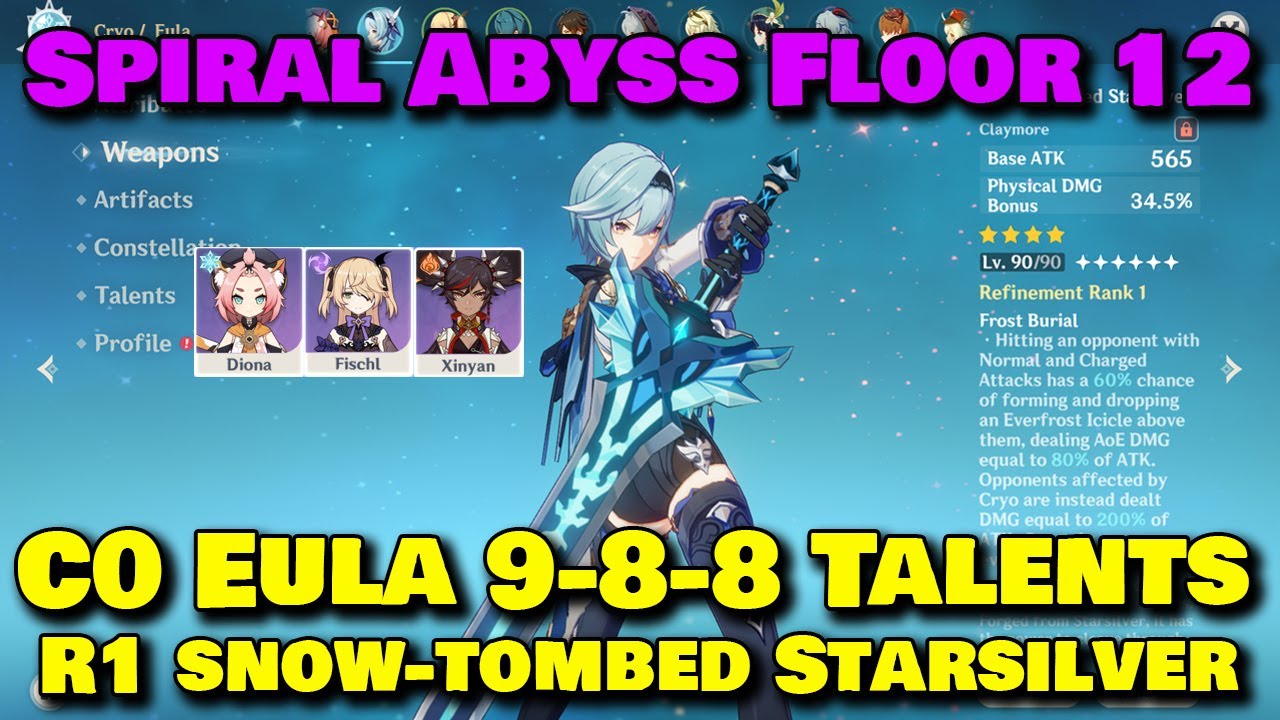 Genshin Impact | C0 Eula R1 Snow-tombed Starsilver in Spiral Abyss ...