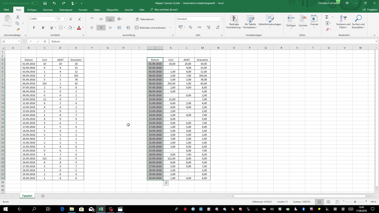 Tutorial 1 Einfache Tabelle, Erste Formatierung, Summen in Excel bilden ...