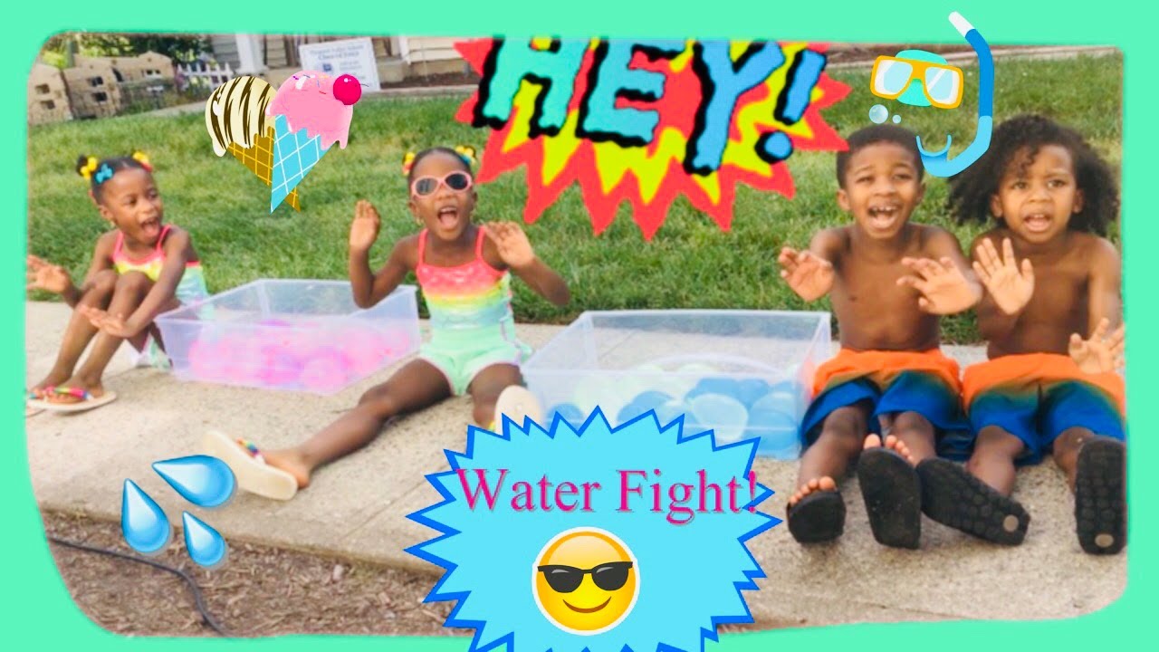 Water Ballon Fight, Water Gun Fight And Water Balloon Toss! Making Ice ...