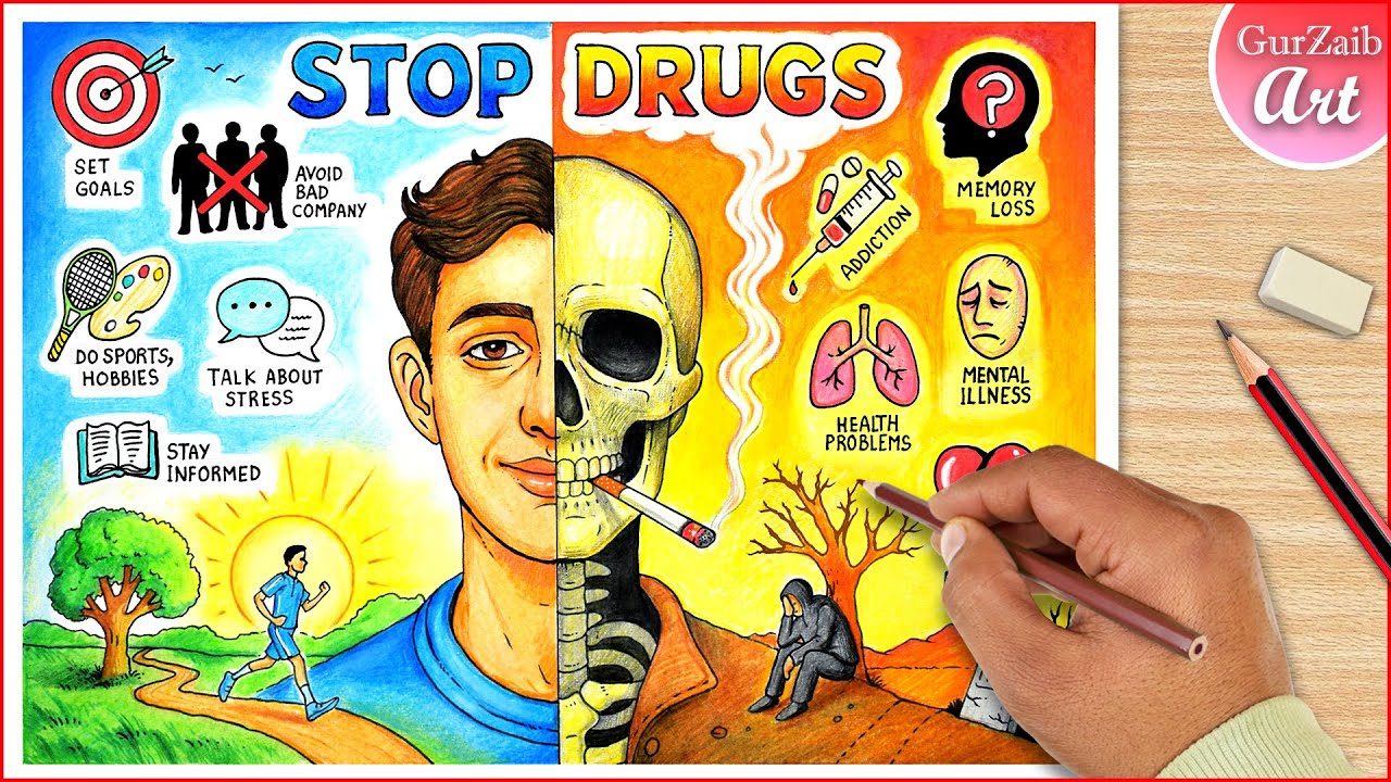 How to draw Anti Drug Day Poster Drawing / Say No to Drugs project ...