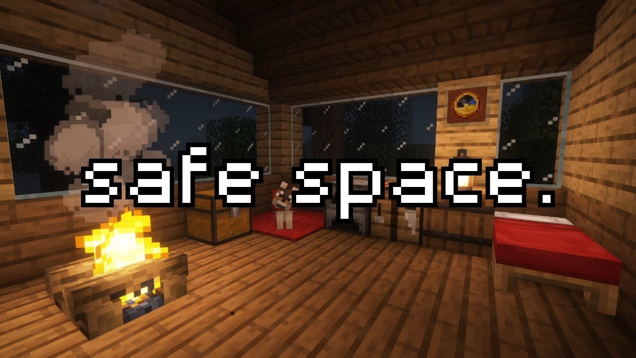 Hiding from the Storm in a Cozy Cabin (minecraft music, rain & fire ...