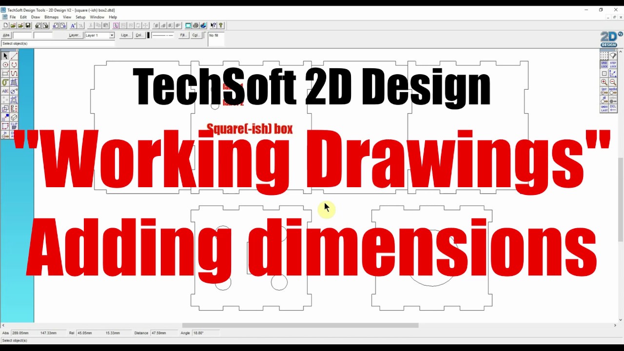2D Design adding dimensions to laser cut box design - YouTube