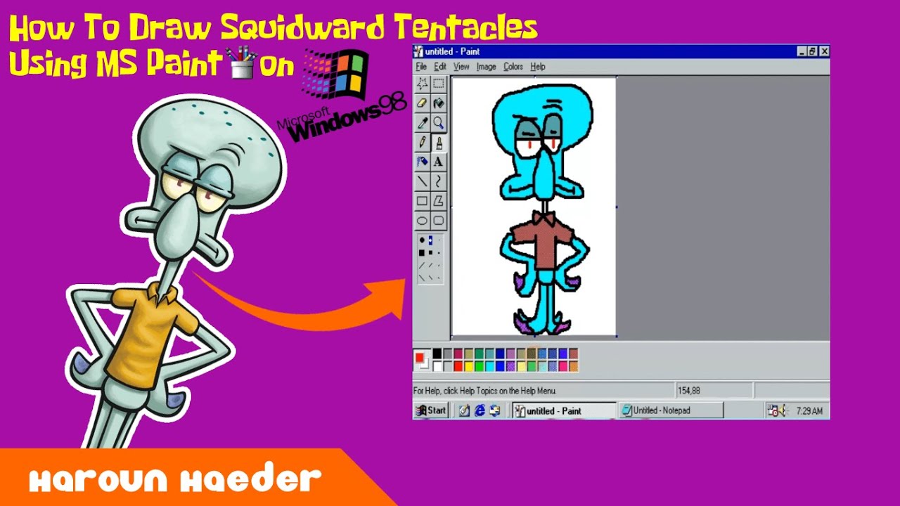 How to draw Squidward Tentacles using MS Paint on Windows 98! - YouTube