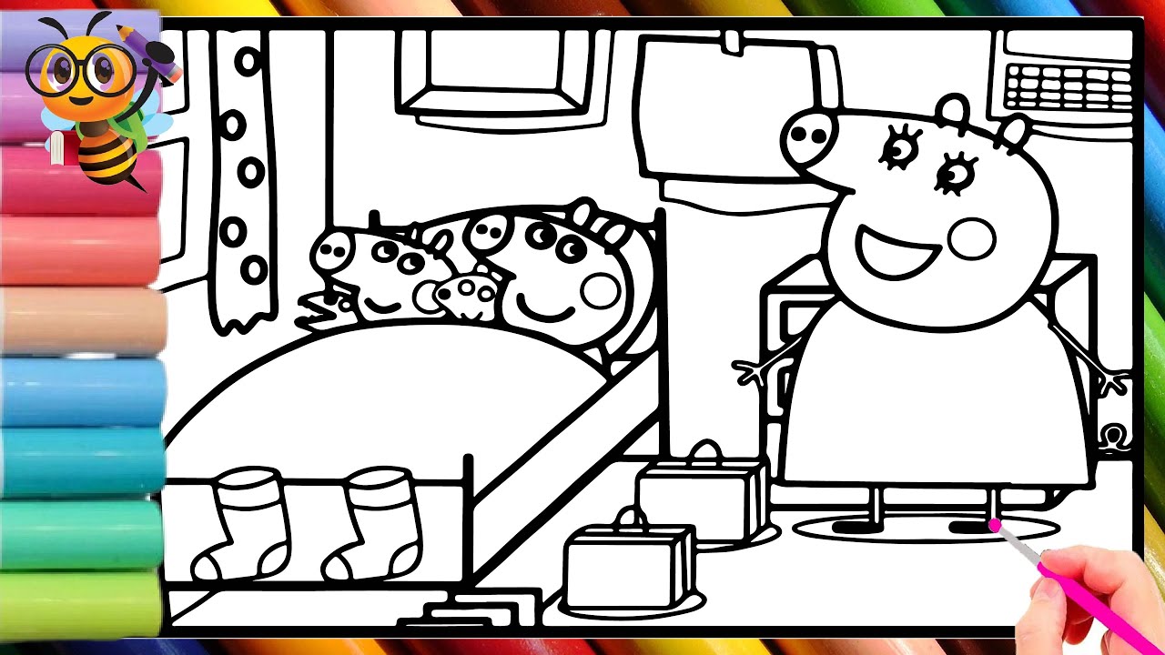 Drawing and Coloring Peppa Pig Family bedtime || Drawing and Coloring ...