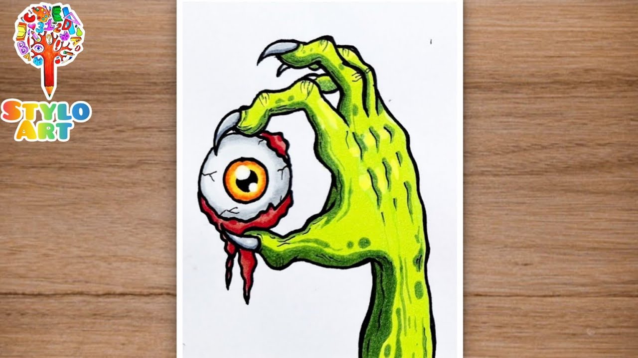 How to Draw Zombie Hand Holding an Eye / Halloween Drawings - YouTube