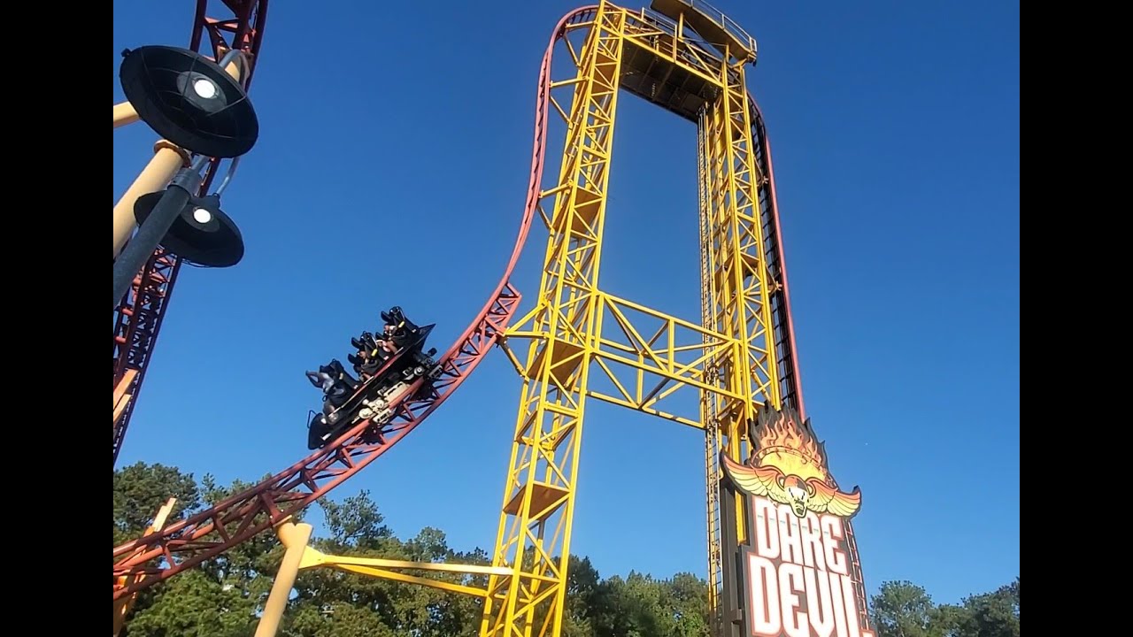 Scary dare devil roller coaster ride. Six Flags. Summer Theme park! - YouTube