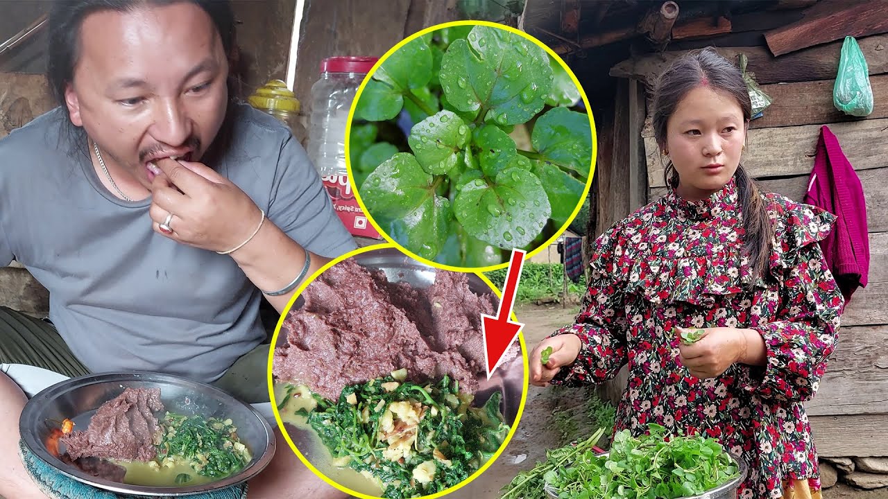 Watercress (Simsag) Recipe with Nepali national food Flour rice #Dhido ...
